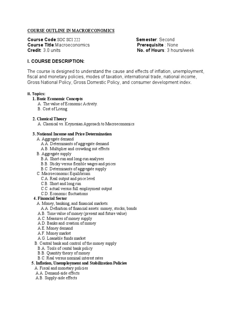 Course Code: Course Title:Macroeconomics Prerequisite: None Credit: 3.0 Units No. of Hours: 3 ...