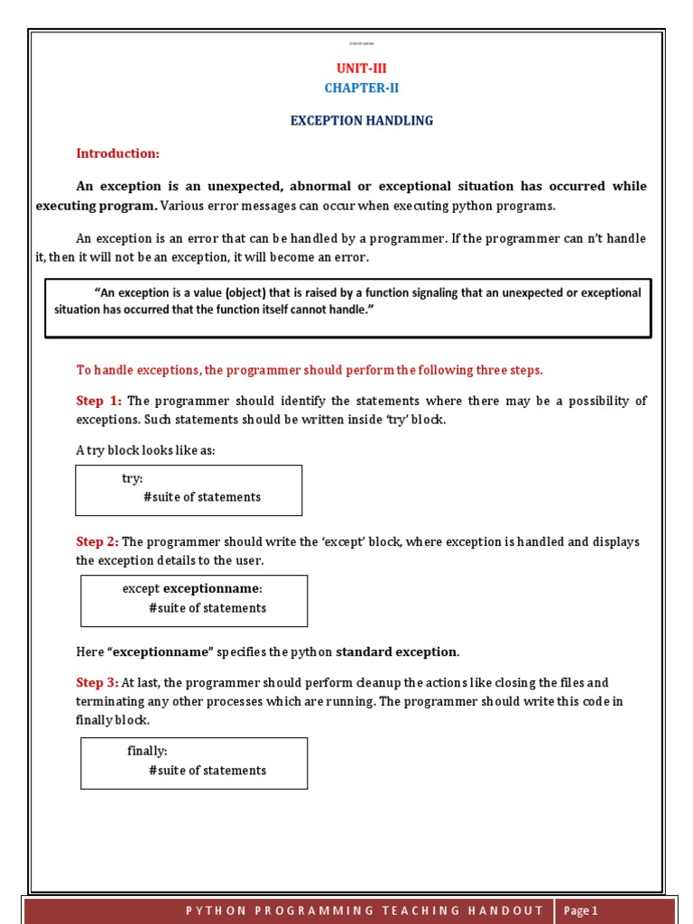 Exception Handling In Python Pdf Computer File Python Programming Language
