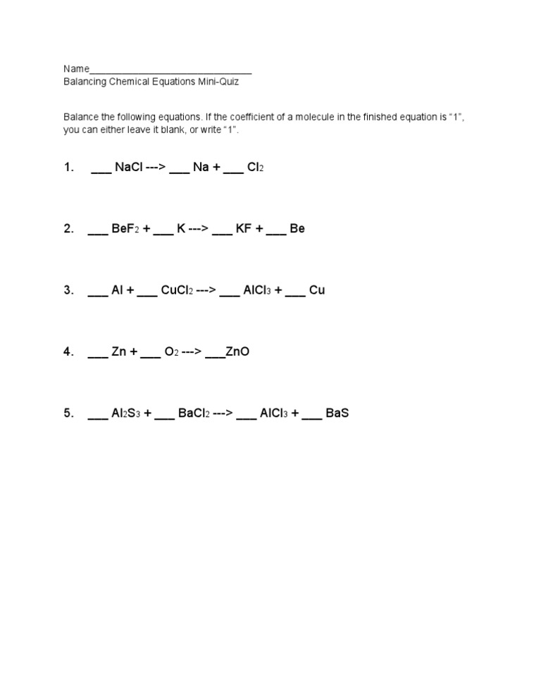 Balancing Mini Quiz 1 | PDF | Chemical Reactions | Change