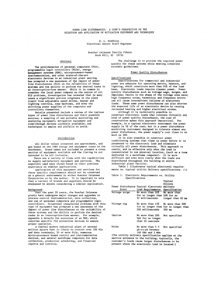 Power Line Disturbances A Users Perspective On The Selection and | PDF ...
