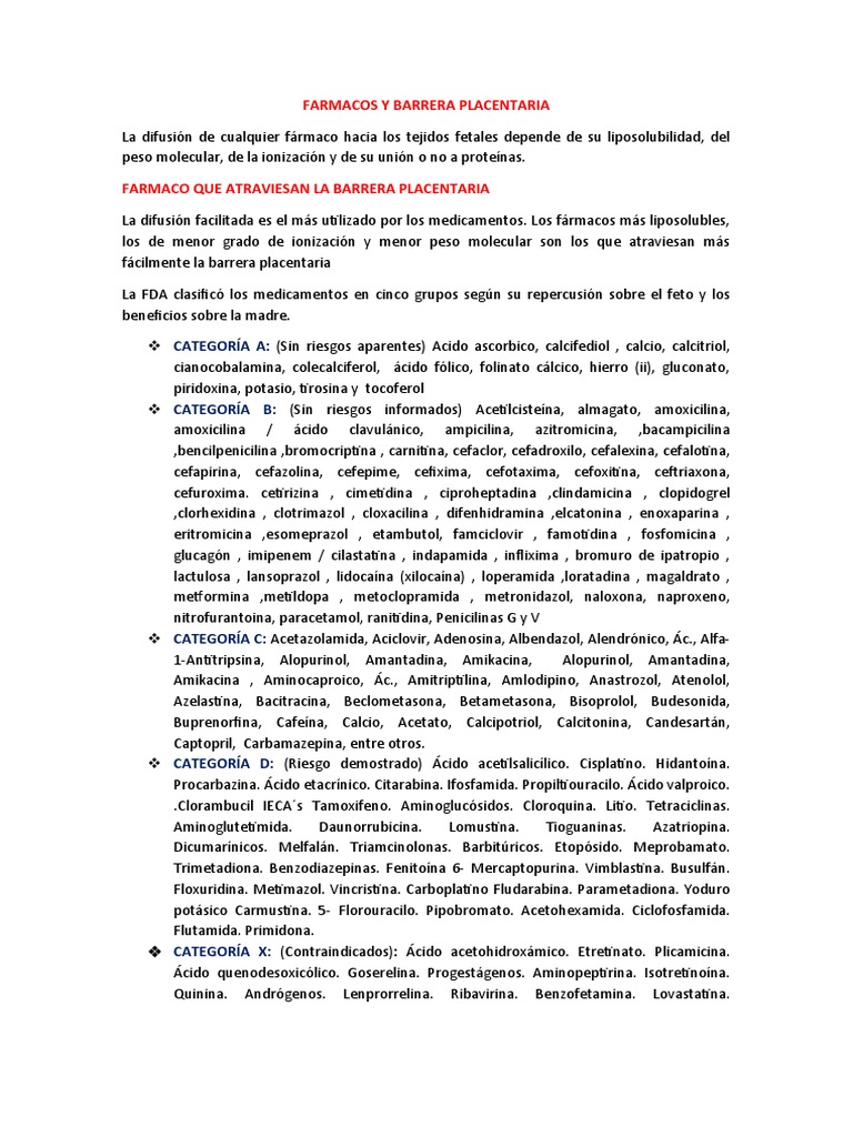 Farmacos y Barrera Placentaria | PDF | Rtt | Drogas
