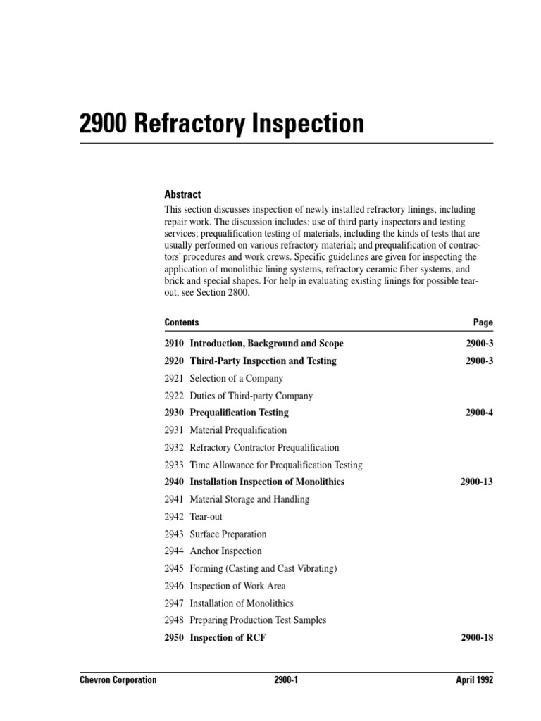 IRM2900 Refractory Inspection | PDF | Refractory | Specification ...