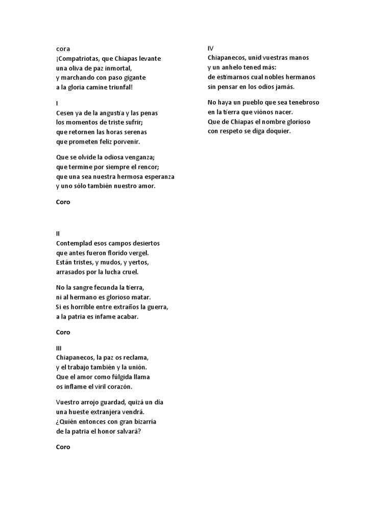 Himno a Chiapas: Letra Completa y Significado | PDF