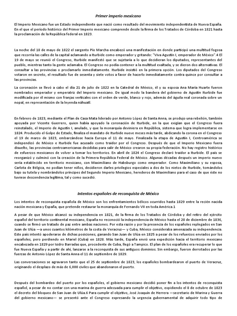 Hisoria de Mexico Fecha de 1821 A 1876 | PDF | México independiente | México
