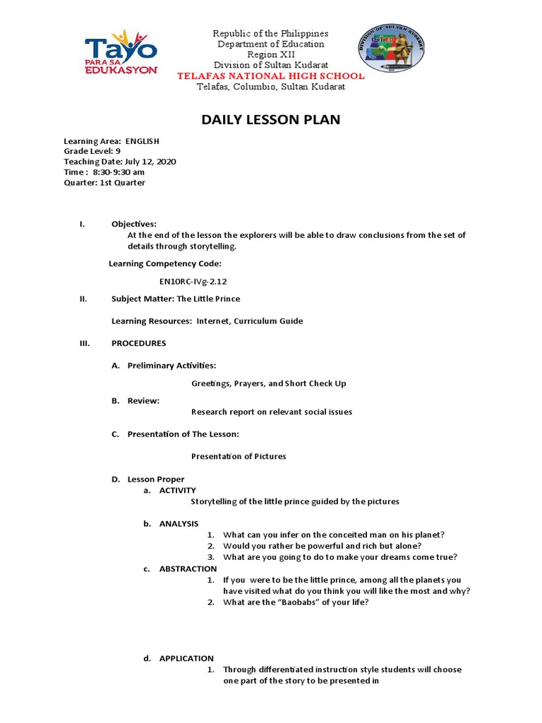 Lesson PLAN IN ENGLISH | PDF | The Little Prince | Lesson Plan