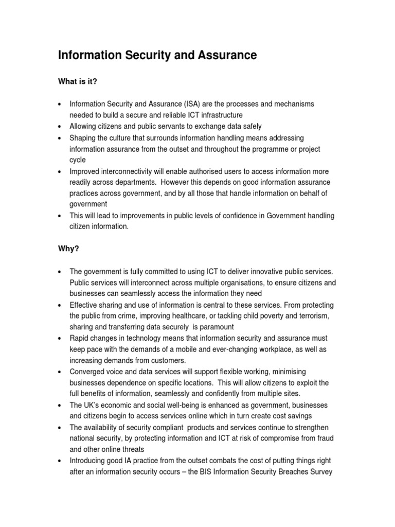 Information Security and Assurance: What Is It? | PDF | Information ...