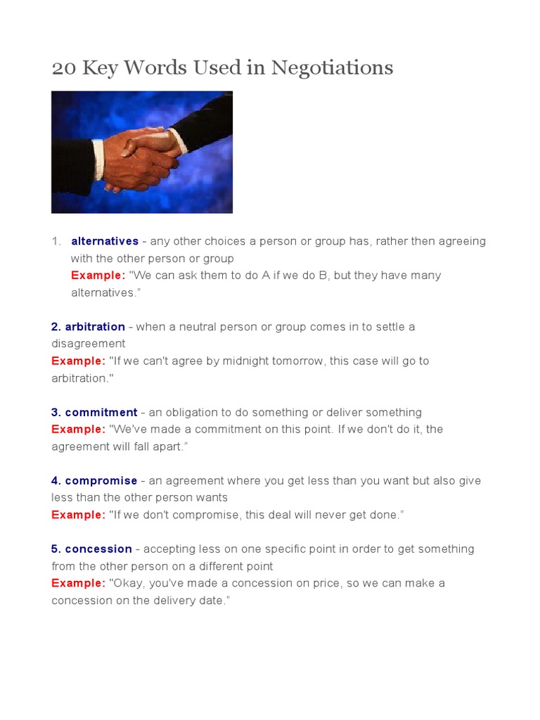 20 Key Words Used in Negotiations | PDF | Negotiation | Arbitration