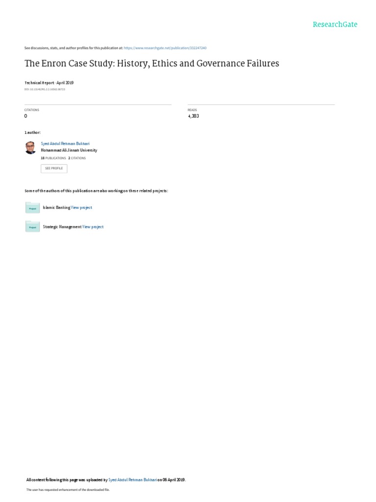 The Enron Case Study: History, Ethics and Governance Failures | PDF ...