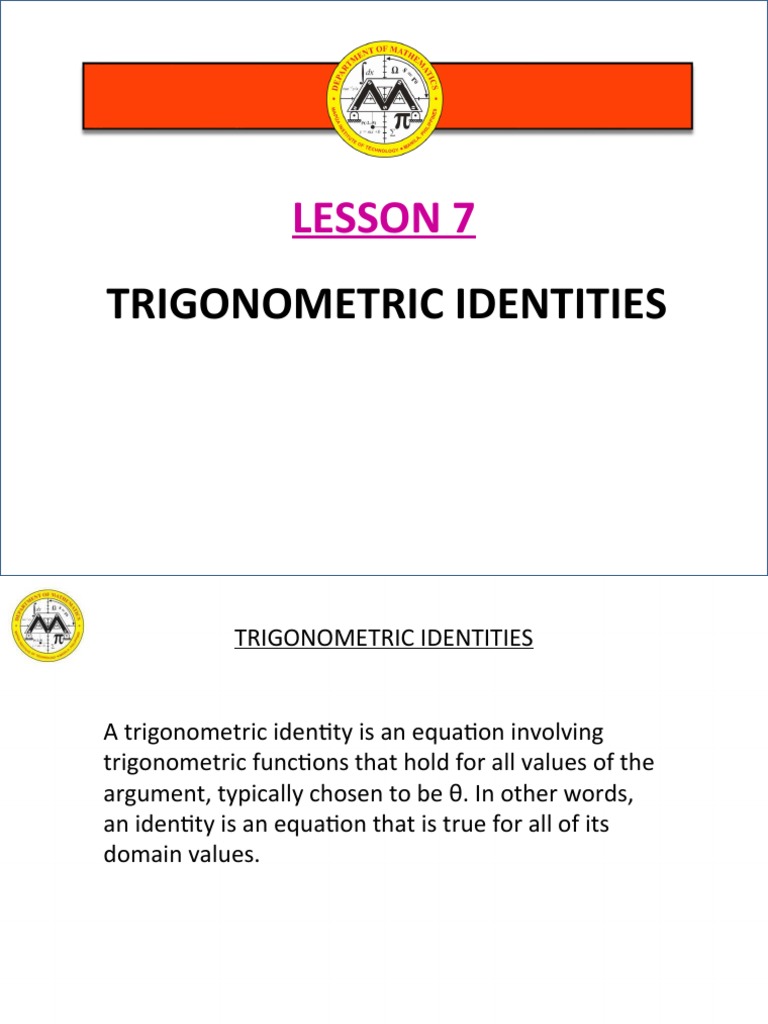 Math12-1 - Lesson 7 - Trigonometric Identities | PDF | Trigonometric ...