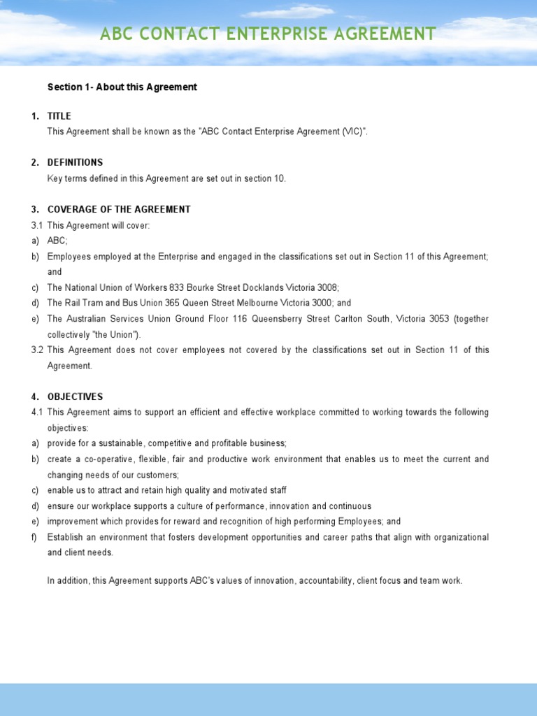 Abc Contact Enterprise Agreement: Section 1-About This Agreement | PDF ...
