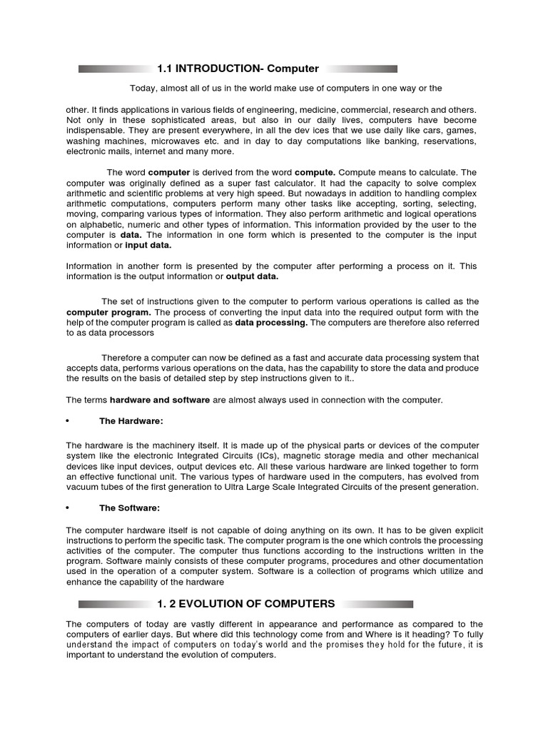 Introduction To Computer | Download Free PDF | Computer Data Storage | Input/Output