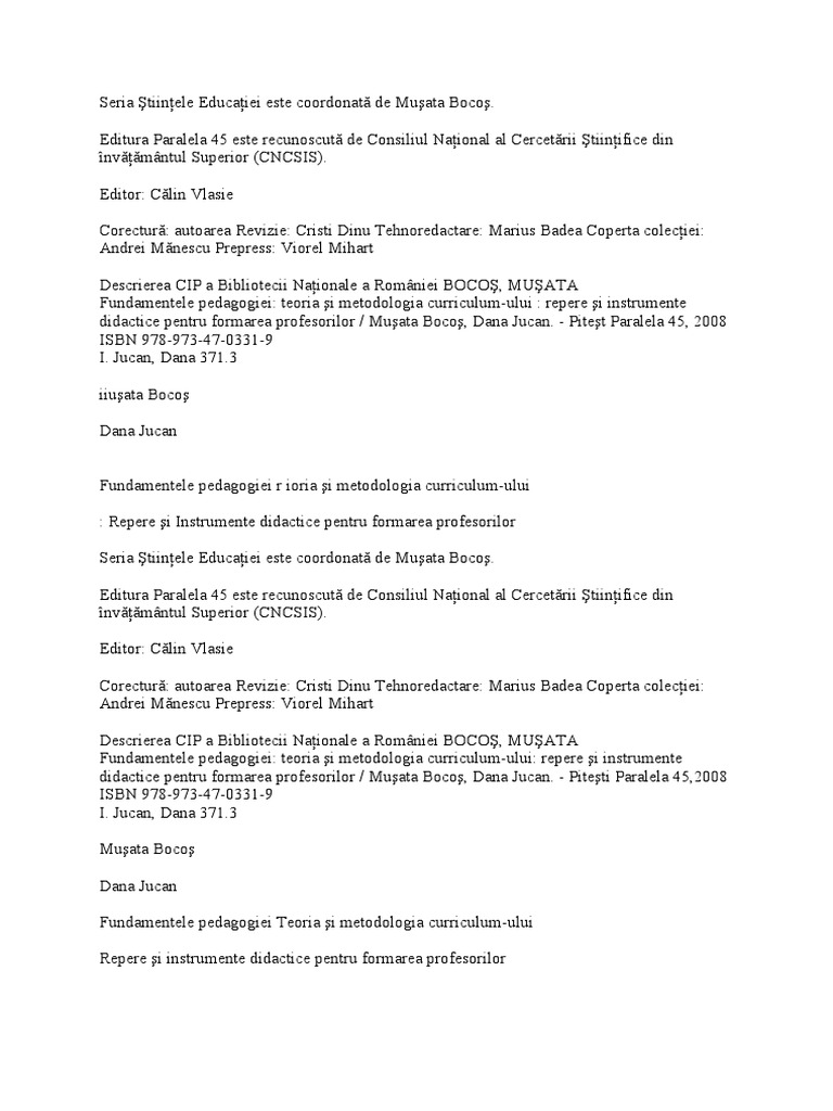Musata Bocos Amp Dana Jucan Fundamentele Pedagogiei Teoria Si ...
