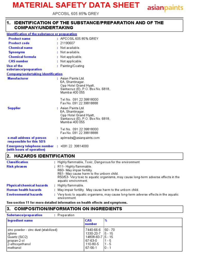 Msds 21190607 | PDF | Safety | Occupational Safety And Health
