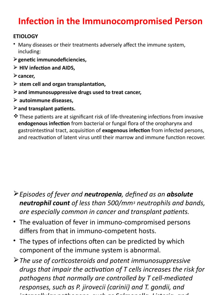 Infection in The Immunocompromised Person: Etiology | PDF ...