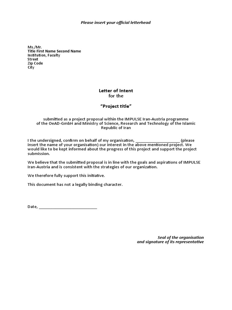 Letter of Intent for IMPULSE Project | PDF | Career & Growth | Business