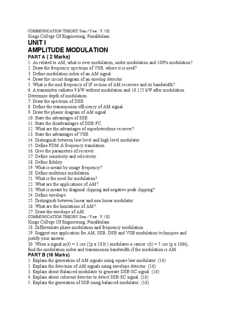 COMMUNICATION THEORY Sem | PDF | Frequency Modulation | Modulation