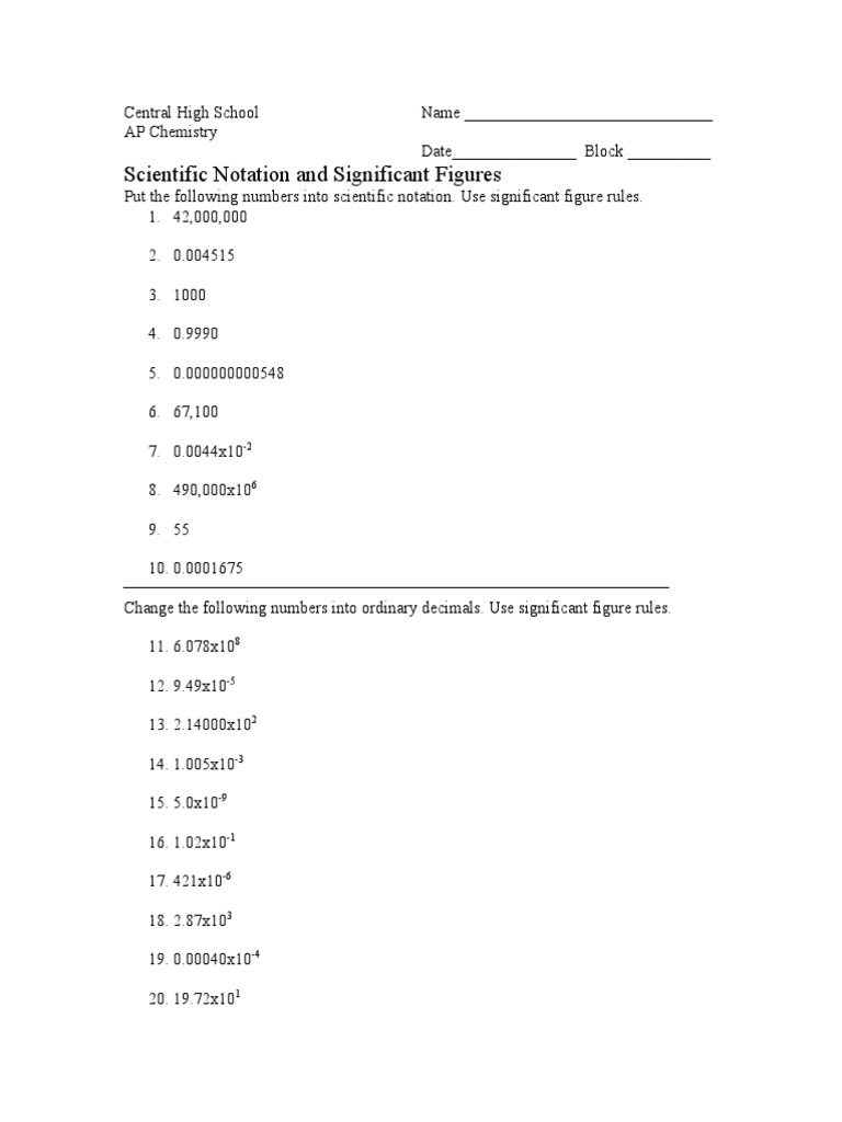Scientific Notation and Significant Figures | PDF