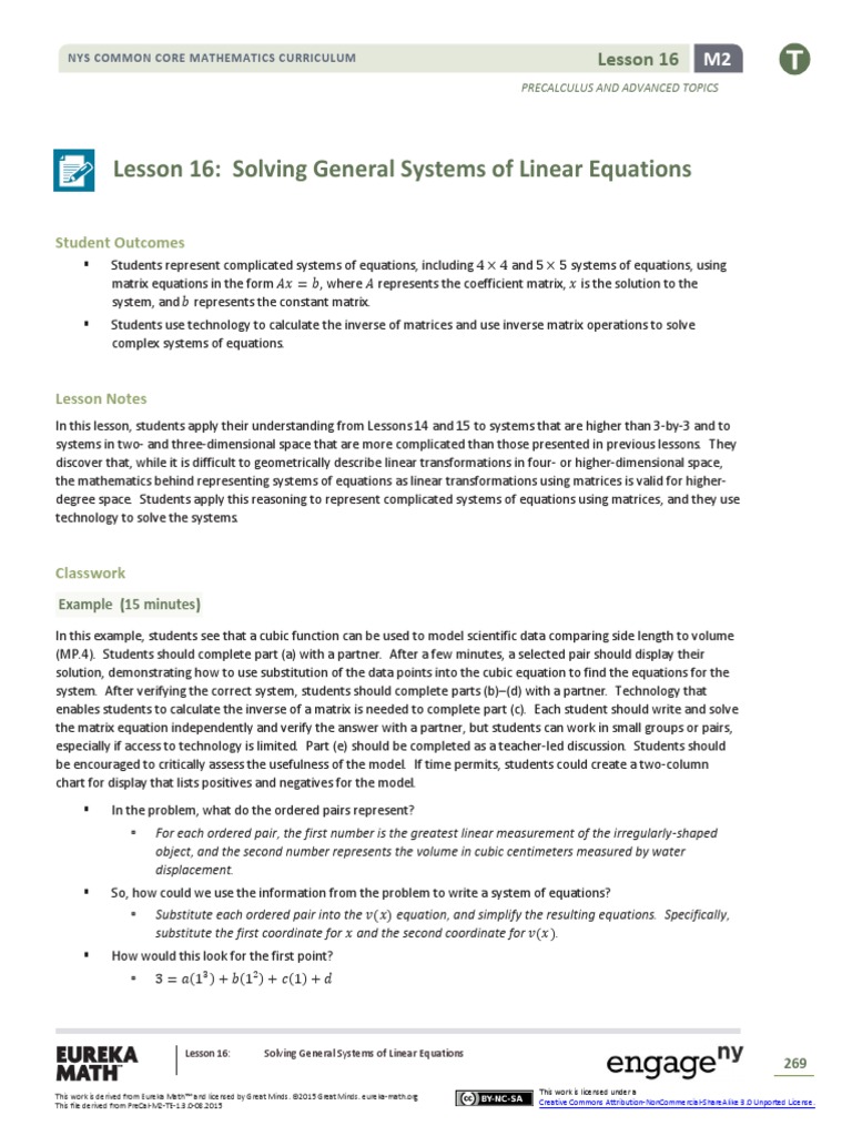 Lesson 16: Solving General Systems of Linear Equations: Student ...