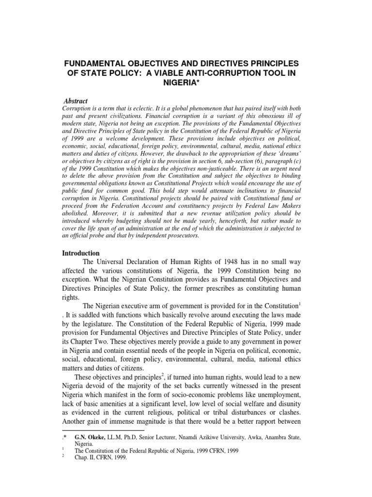 Fundamental Objectives and Directives Principles of State Policy ...