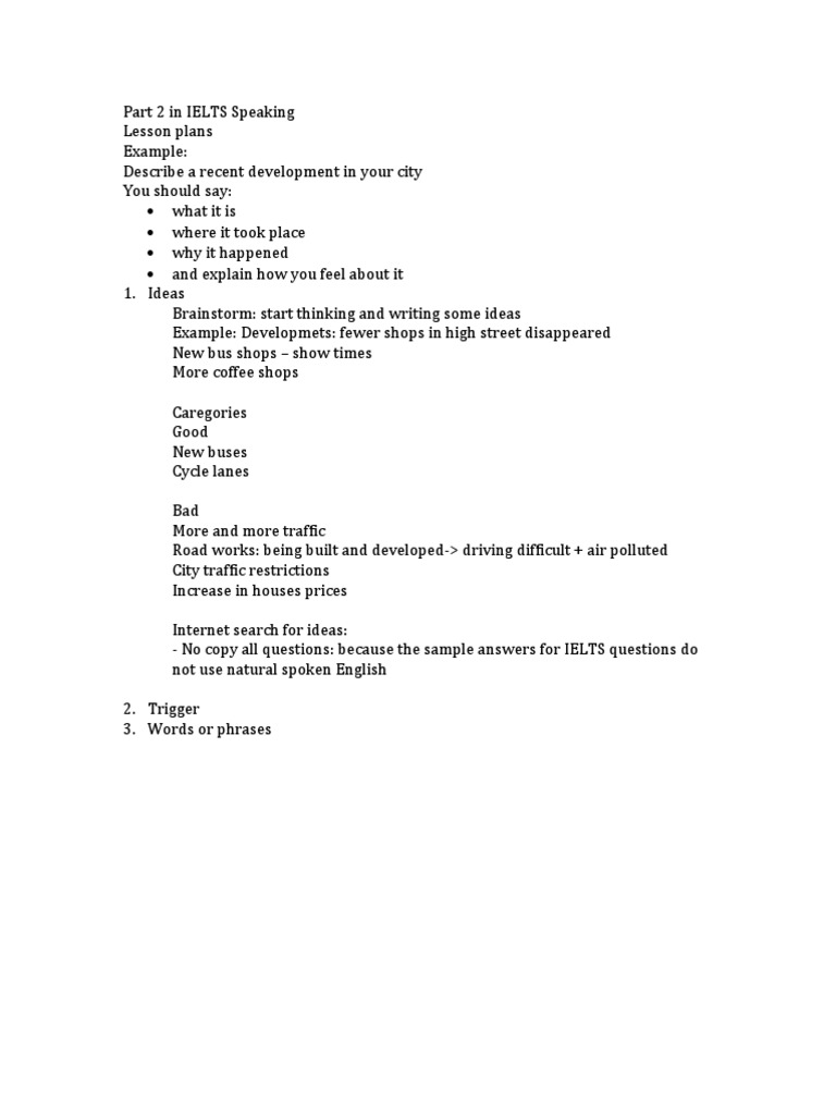 Part 2 in IELTS Speaking - Lesson Plan | PDF