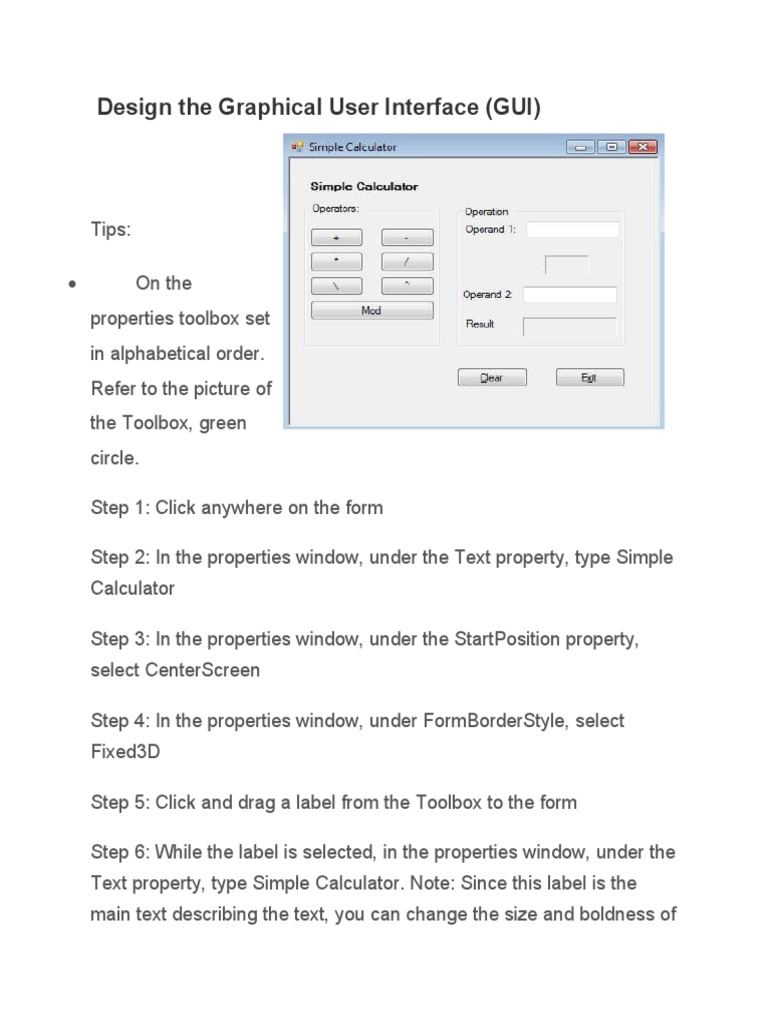 Design The Graphical User Interface Pdf Button Computing Graphical User Interfaces