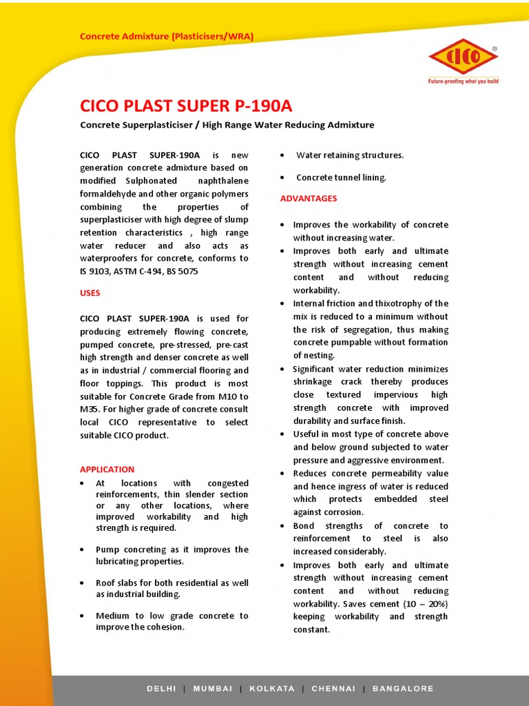 CICO Plast Super P-190A | PDF | Concrete | Cement