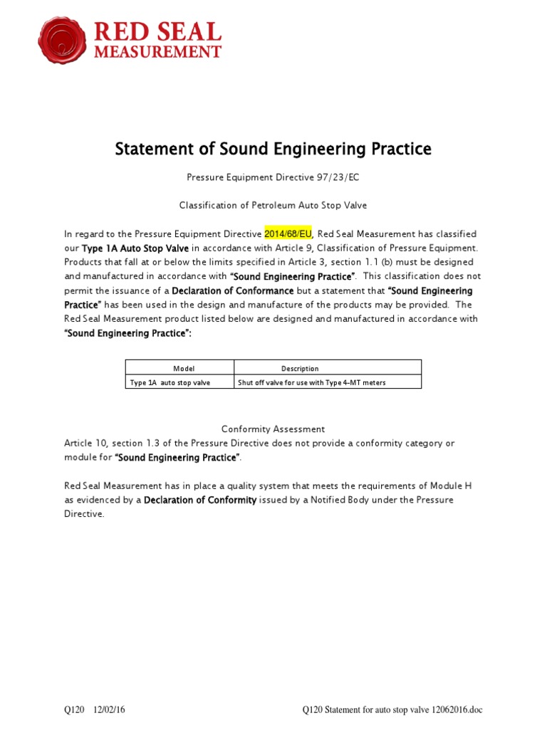 Ped Sound Engineering Practice Declaration | PDF