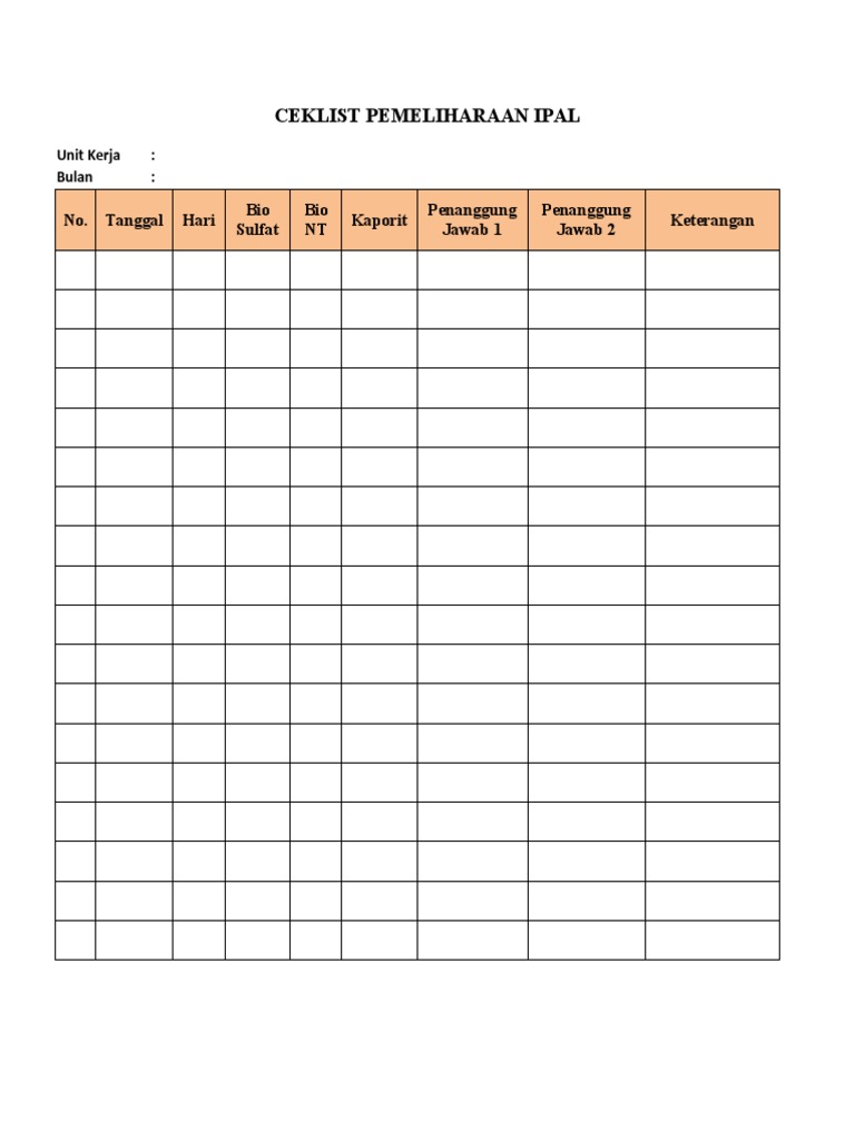 Ceklist Pemeliharaan Ipal | PDF