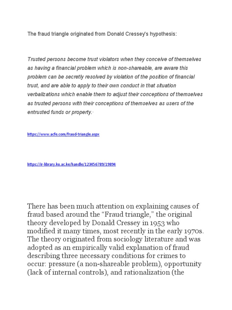 The Fraud Triangle Originated From Donald Cressey's Hypothesis | PDF ...