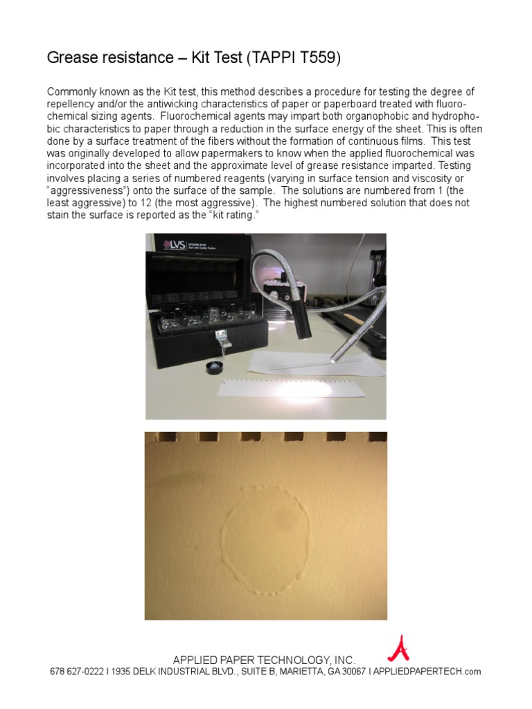 Grease Resistance - Kit Test (TAPPI T559) | PDF