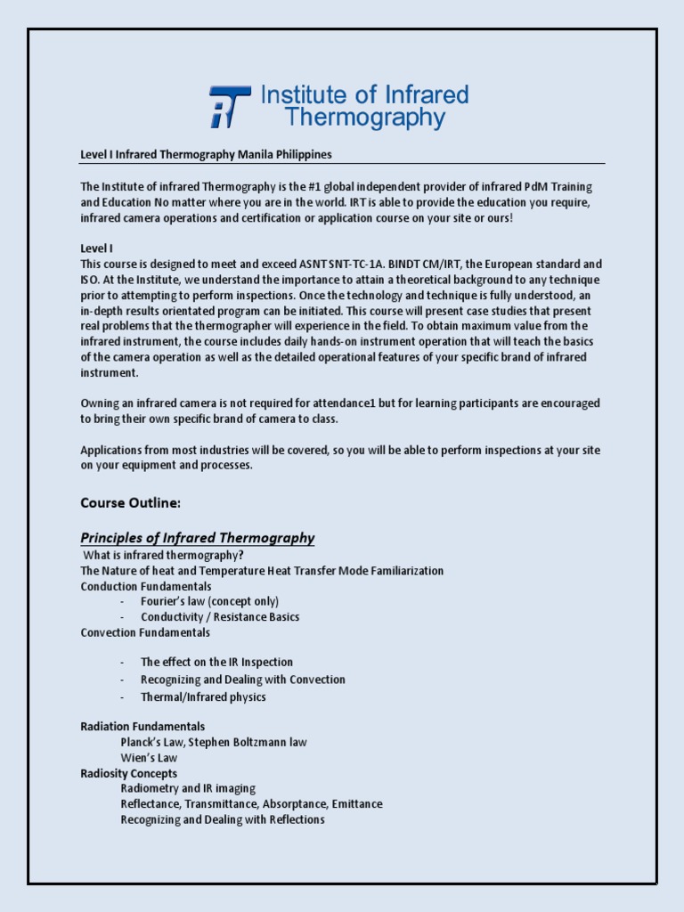 Level I Infrared Thermography Course Outline | PDF | Infrared ...