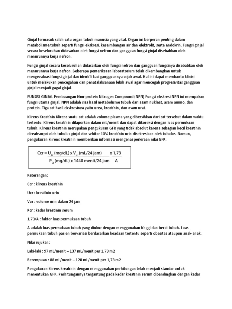 Klirens Kreatinin | PDF | Sains & Matematika