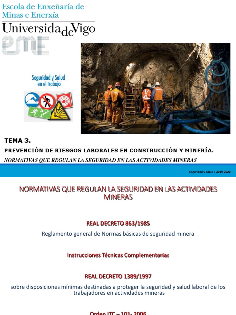 Seg Salud 19-20 Tema 3.3 - PRL Minería - Rd-Itc | PDF | Minería de superficie | Minería