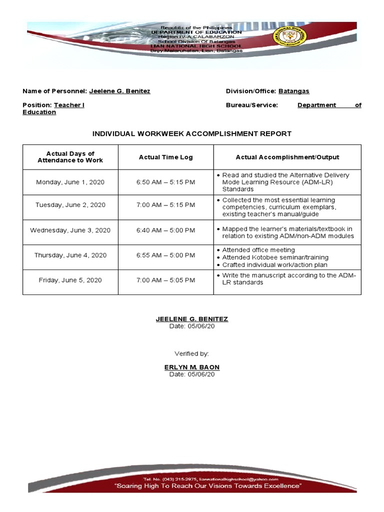 Individual Workweek Accomplishment Report | PDF