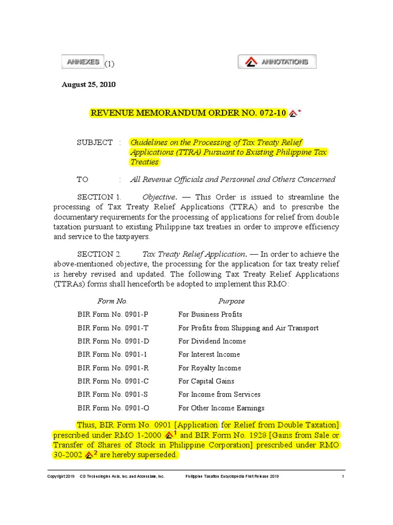 Rmo 72-2010 PDF | PDF | Double Taxation | Tax Treaty