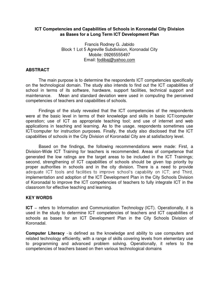 ICT Competencies and Capabilities of SCH PDF | PDF | Educational ...
