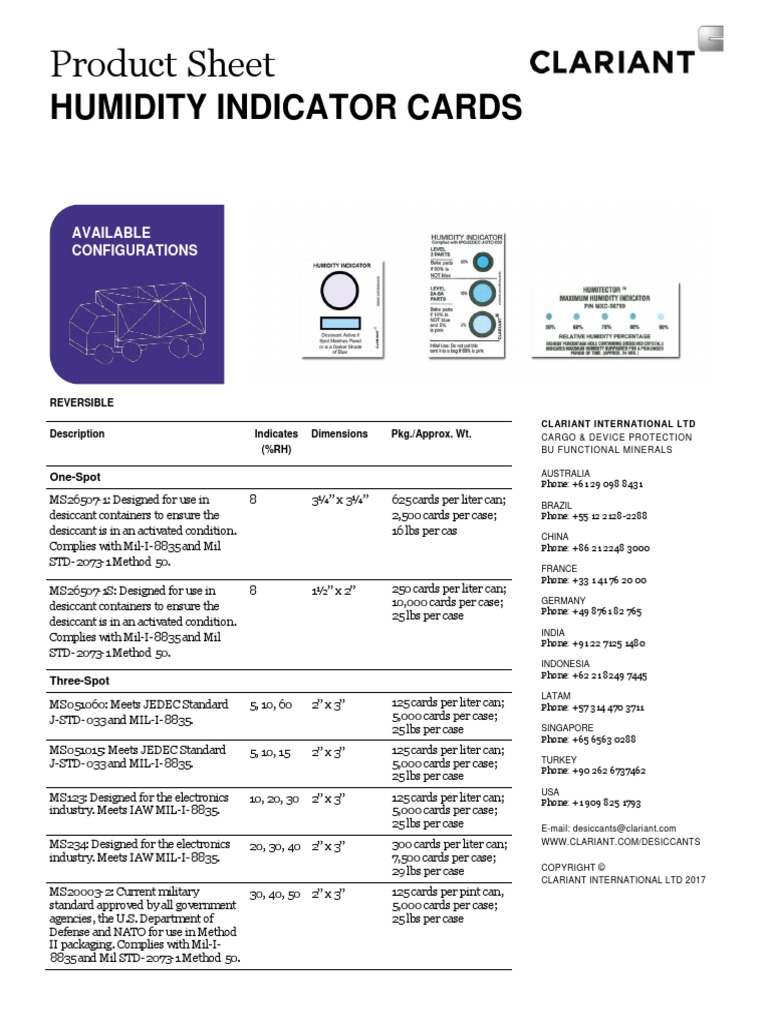Product Sheet: Humidity Indicator Cards | PDF | Business