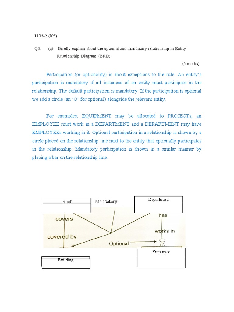 Q3. (A) Briefly Explain About The Optional and Mandatory Relationship ...