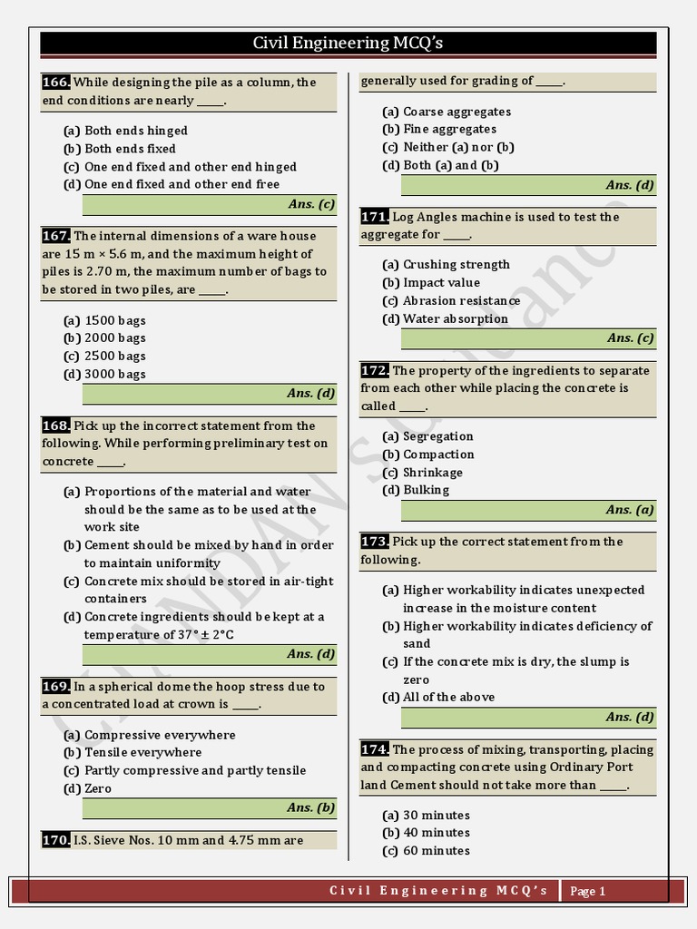 Civil Engineering MCQ'S: Ans. (C) Ans. (D) | PDF | Yield (Engineering ...