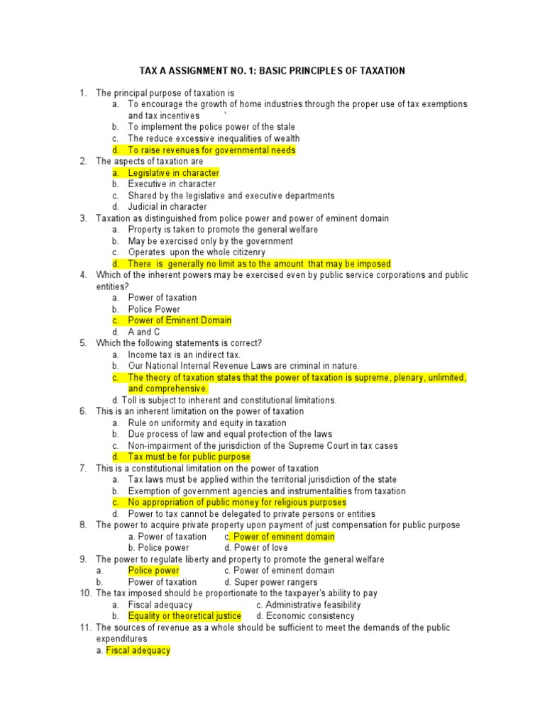 Assignment 1 Answer Key | PDF | Eminent Domain | Taxes