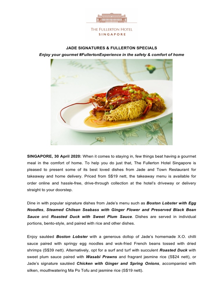 Press Release at Home With Jade Signatures and Fullerton Specials April ...