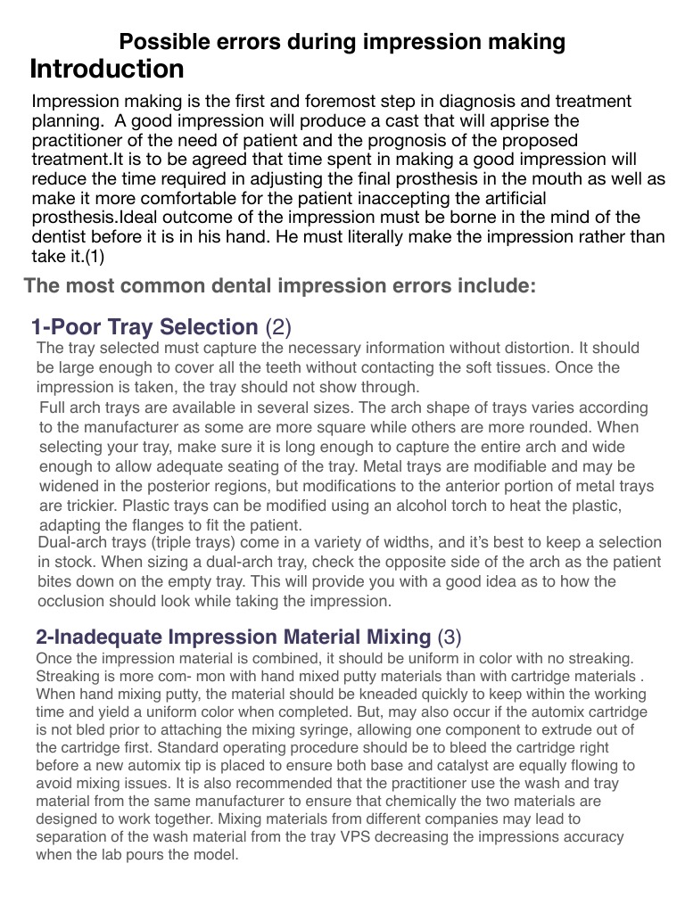 Possible Errors During Impression Making: 1-Poor Tray Selection | PDF ...