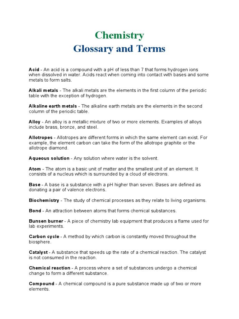 Chemistry: Glossary and Terms | PDF | Atoms | Chemistry