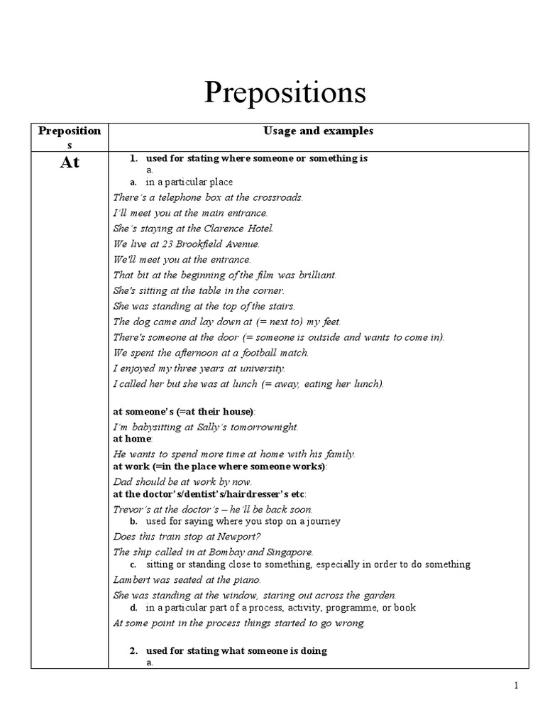 Prepositions: Preposition S Usage and Examples | PDF | Adverb | Verb