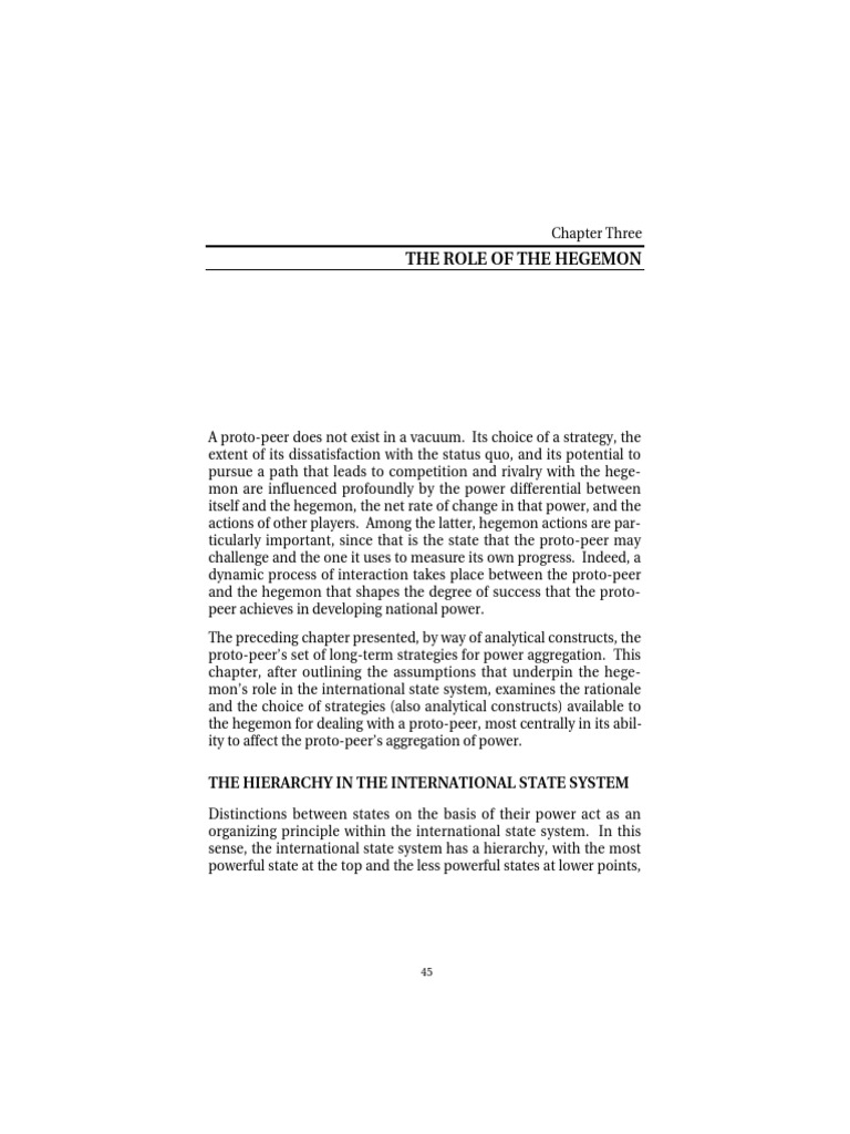 The Role of The Hegemon: The Hierarchy in The International State ...