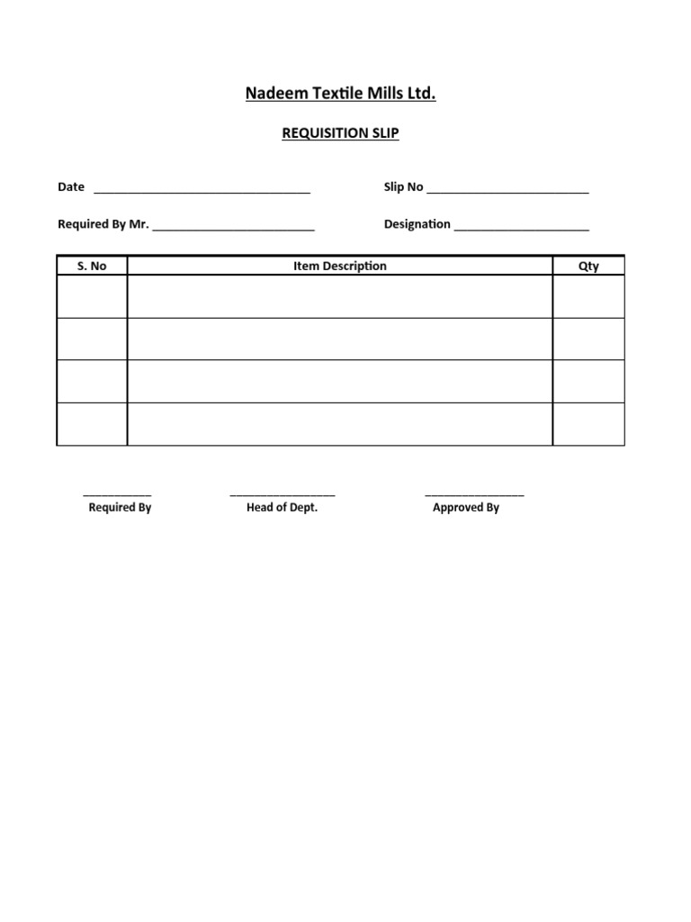 Nadeem Textile Mills LTD.: Requisition Slip | PDF