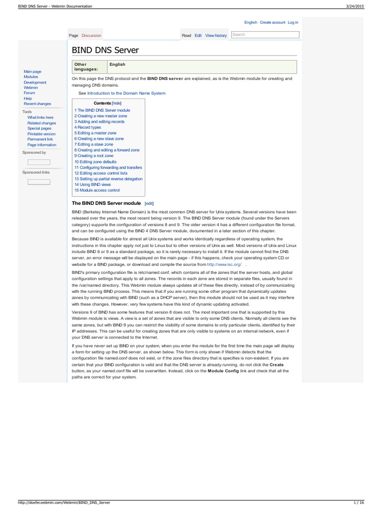 BIND DNS Server - Webmin Documentation | PDF | Domain Name System ... BIND DNS Server - Webmin Documentation | PDF | Domain Name System ...