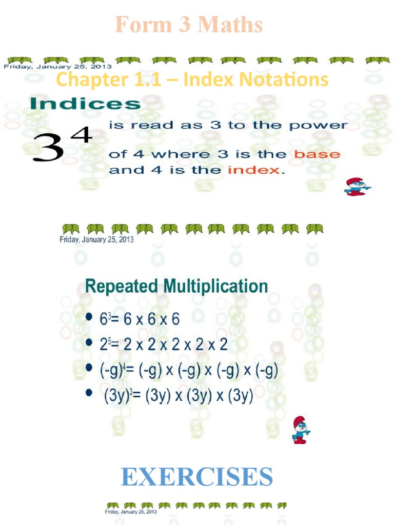 Form 3 Maths: Chapter 1.1 - Index Notations | PDF