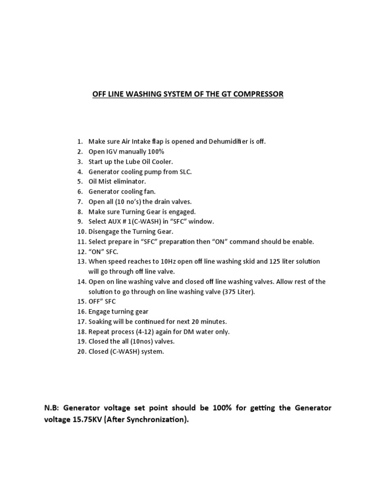 Offline Washing System for GT Compressor | PDF