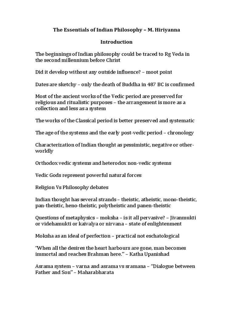 Overview of Indian Philosophy Essentials | PDF | Vedas | Moksha